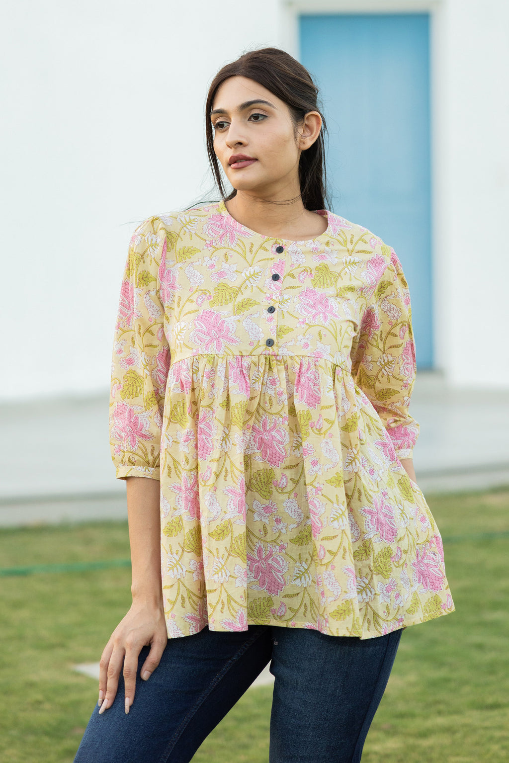 Khushnuma Women's Pure Cotton Pleated Top - SPARSA India